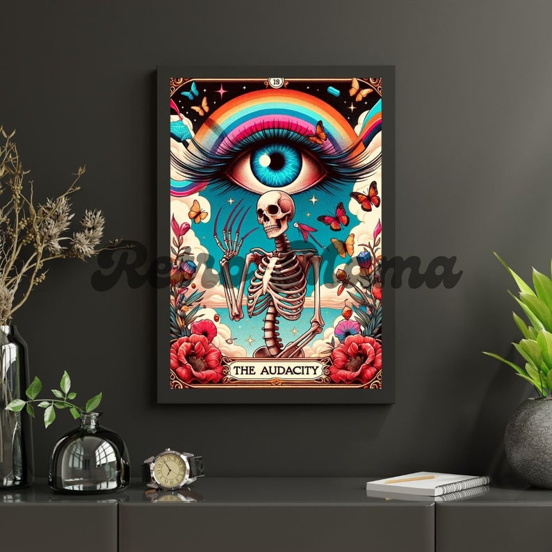 The Audacity Vintage Retro Poster Skeleton Skull Rainbow Retro Poster ...