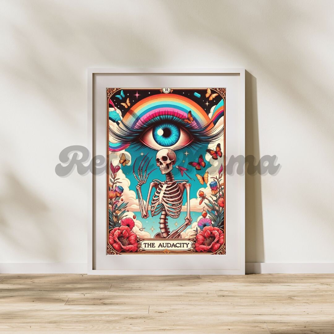 The Audacity Vintage Retro Poster Skeleton Skull Rainbow Retro Poster ...