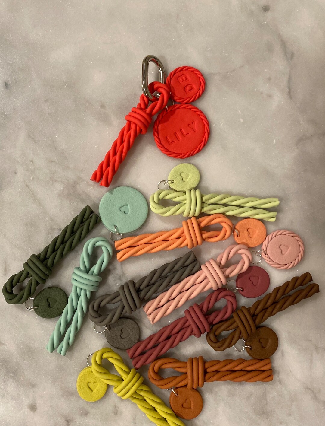 Personalized Rope Keychain, Polymer Clay Keyring, Key Charm, Initials ...