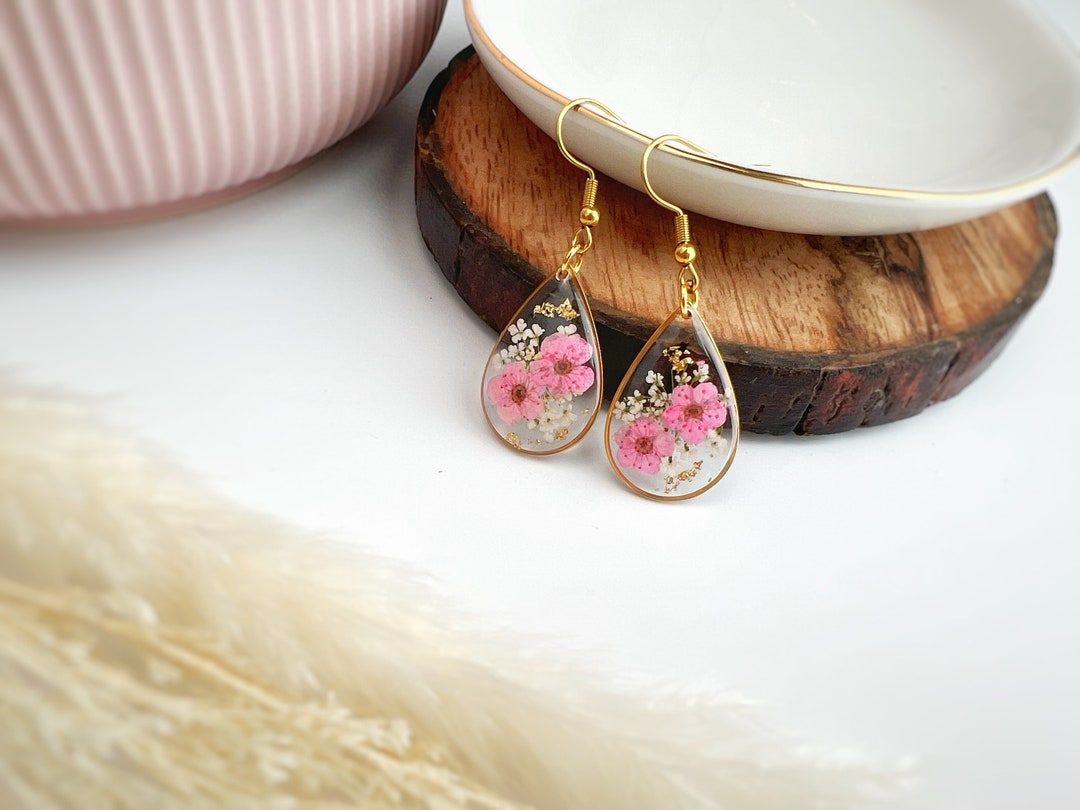 Gold Forget Me Not Flower Earrings Handmade Dried Real Flower Pressed ...
