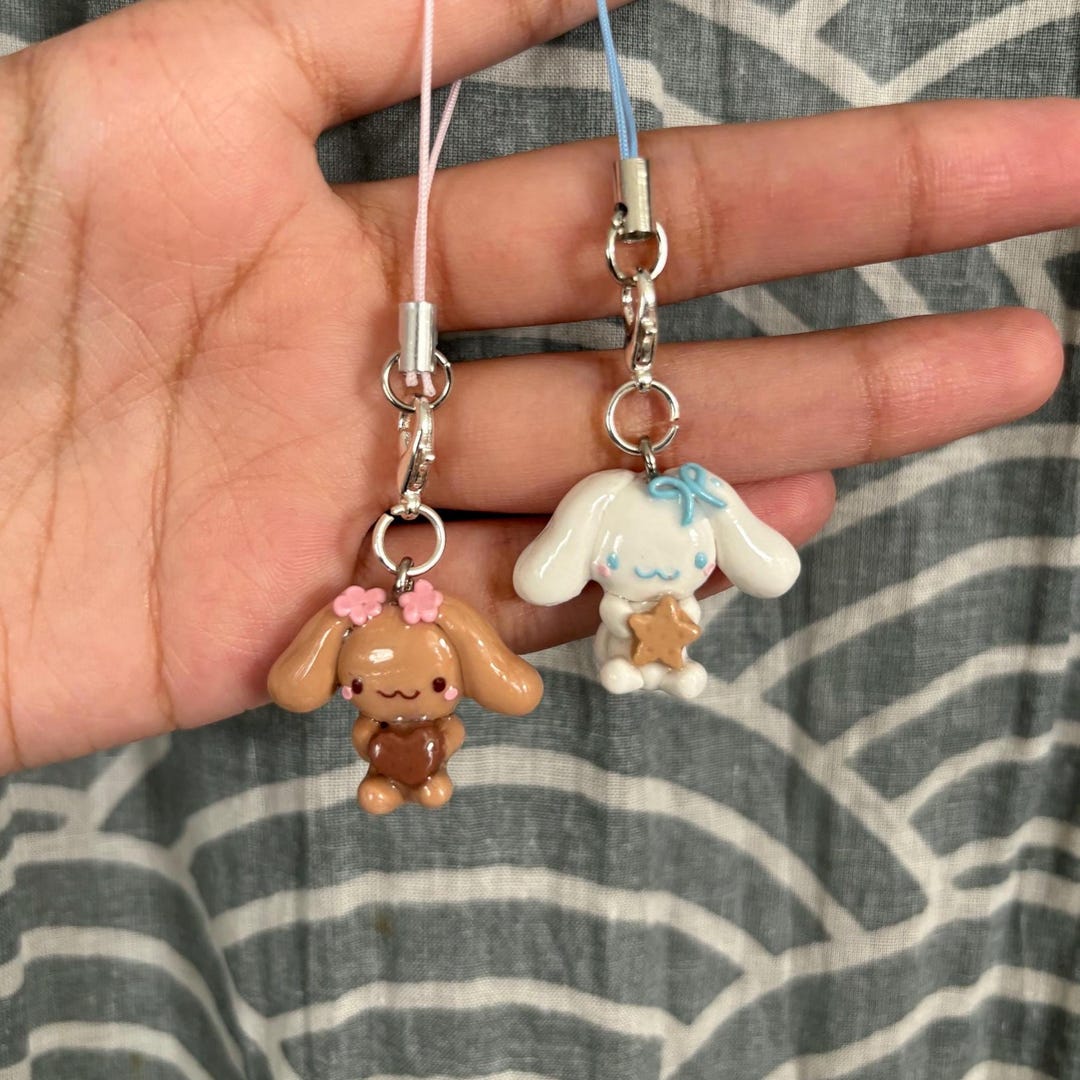 Kawaii Chibi Character Cinna & Mocha Phone Charm/ Keychain | Handmade ...