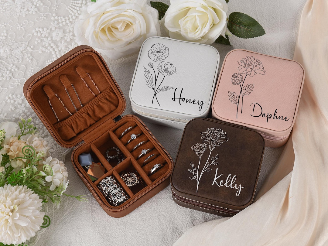 Engraved Leather Jewelry Box,bridesmaid Jewelry Box,personalized Travel ...