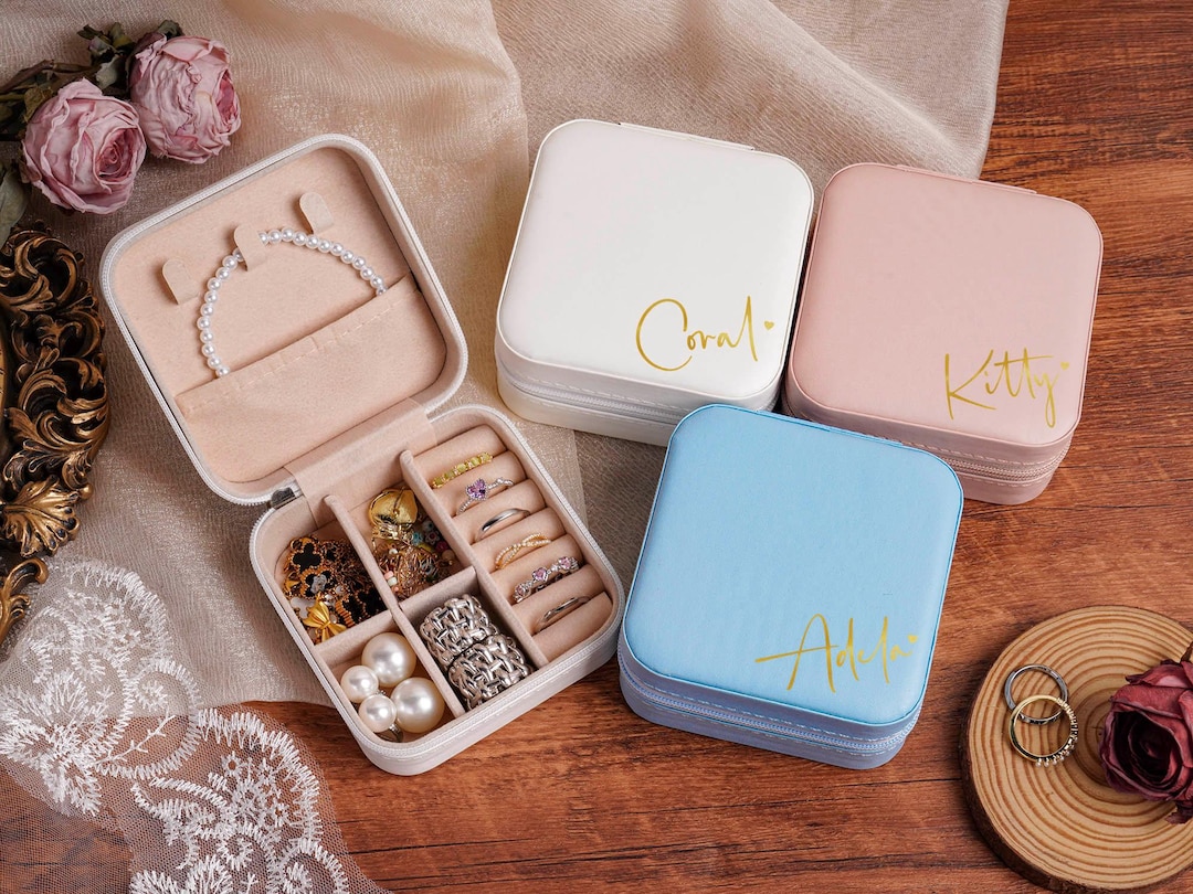 Custom Name Jewelry Box,personalized Bridesmaid Gift, Vintage Leather ...