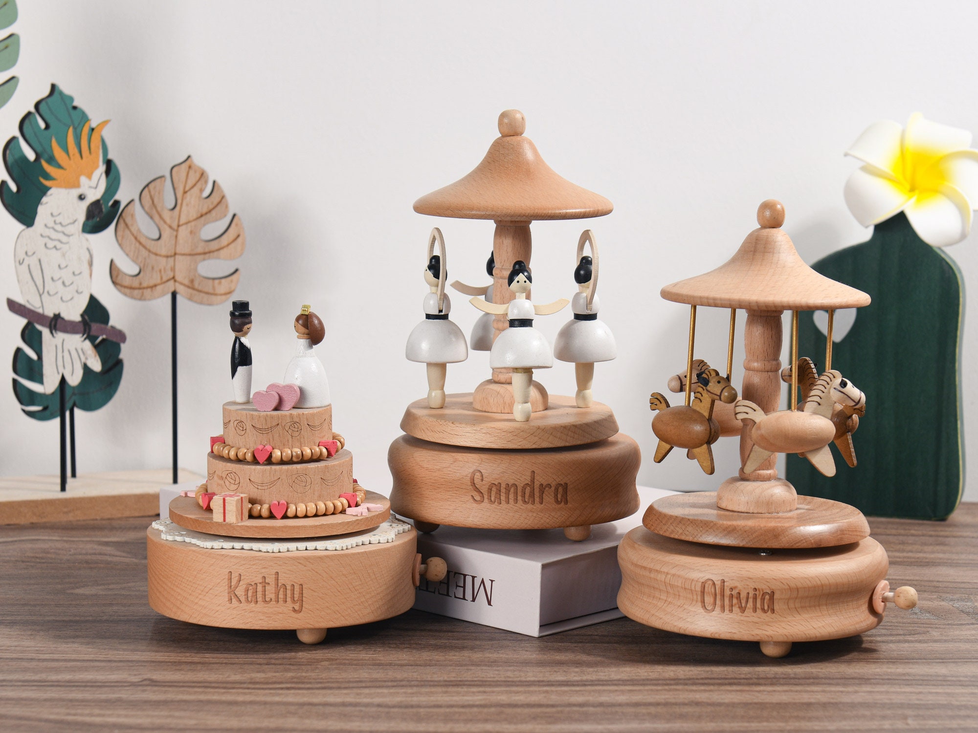 Personalized Wooden Carousel Music Box, Music Carousel, Music Box With ...
