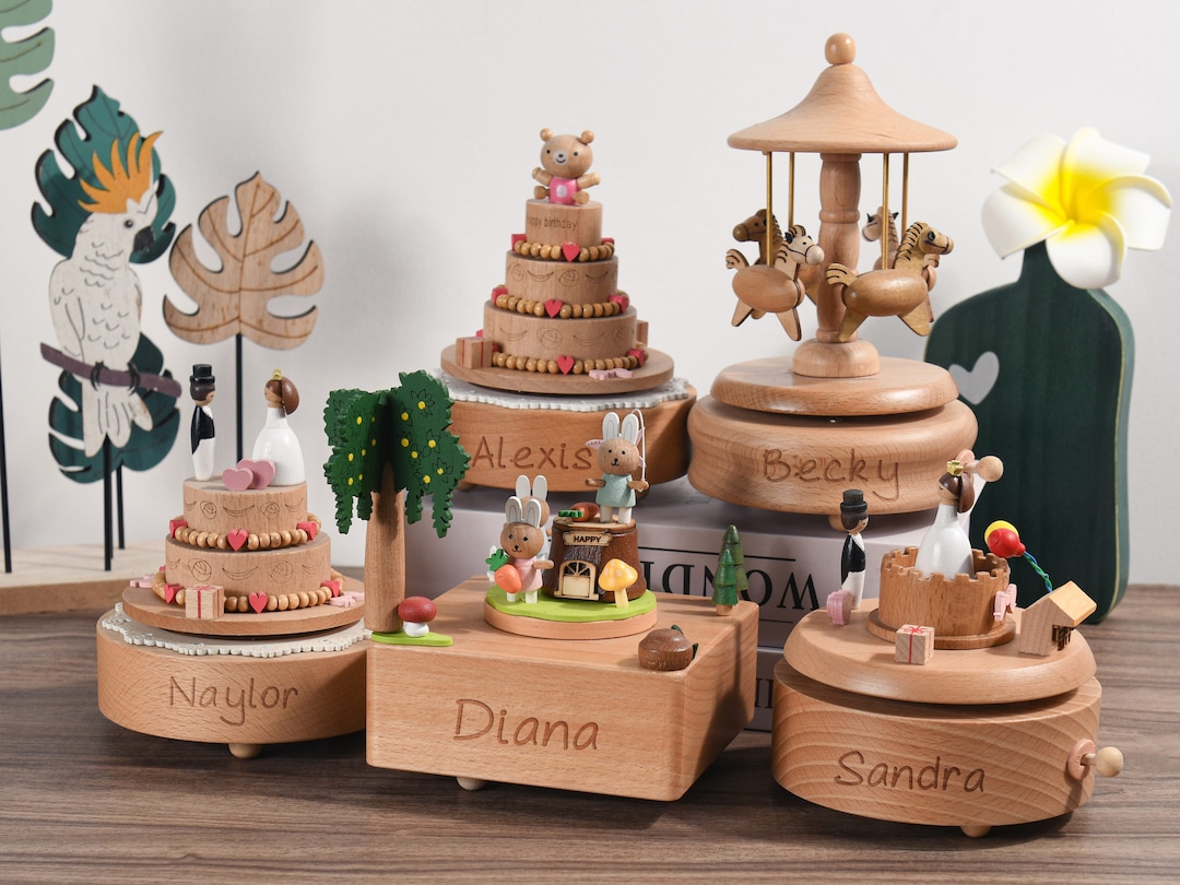 Personalized Wooden Carousel Music Box, Music Carousel, Music Box With ...