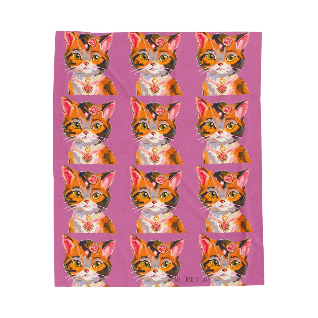 Pretty Cat Pink Velveteen Plush Blanket by Mr. Charlie Catt - Etsy