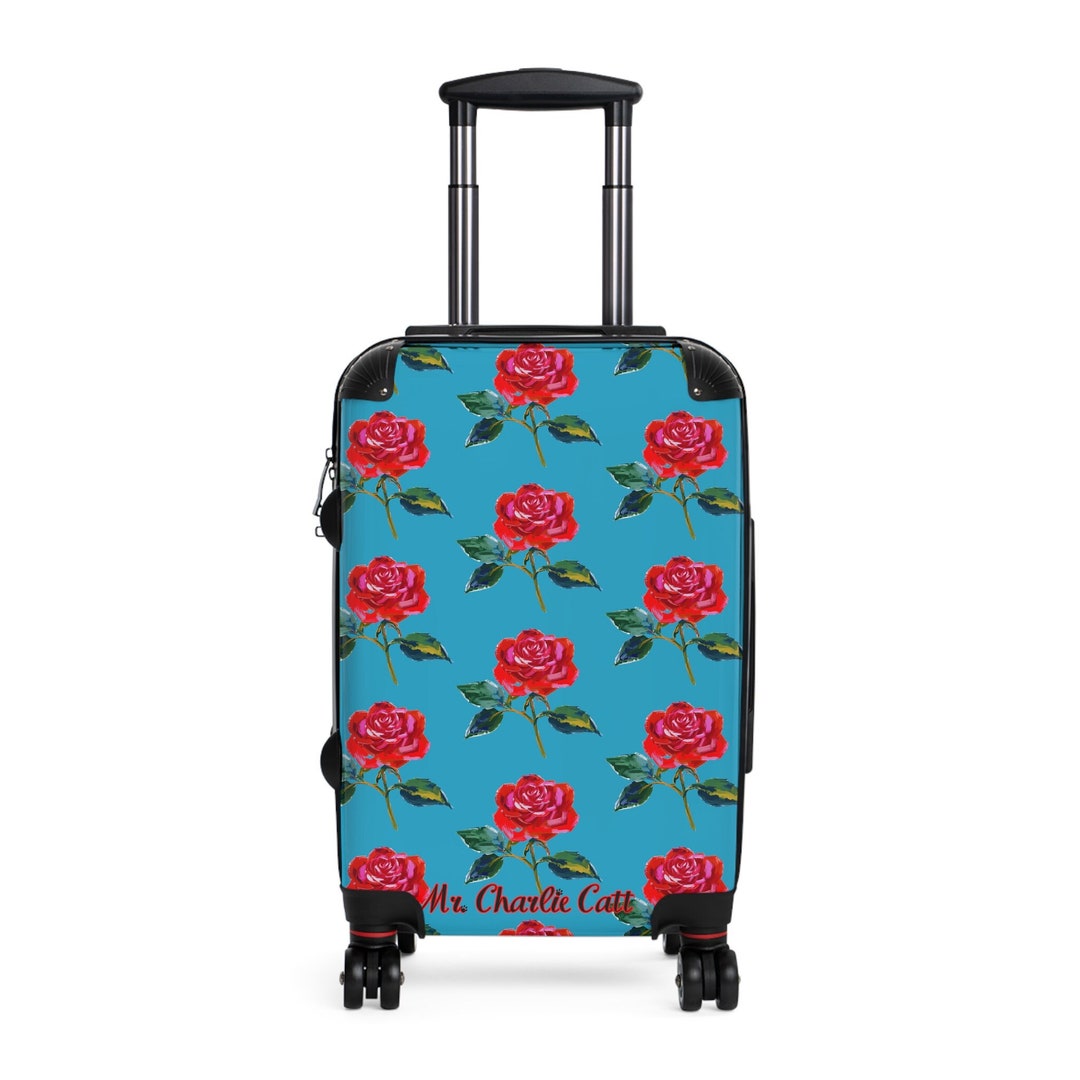 Shabby Chic Red Roses Turquoise Background Carry on Suitcase by Mr ...