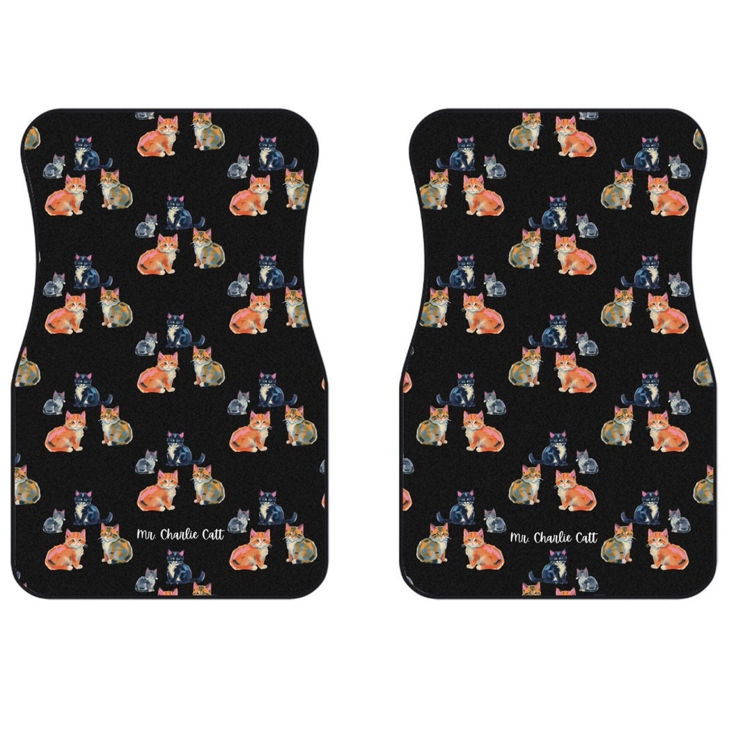 Cute Cats on Black Background Car Mats 2x Front by Mr. Charlie Catt - Etsy