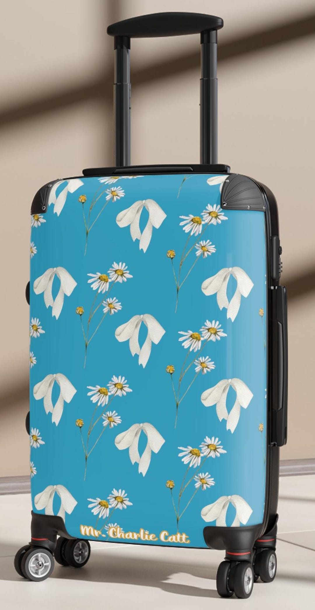Blue Carry-on Suitcase With Coquette Bows and Daisy Wildflowers by Mr ...