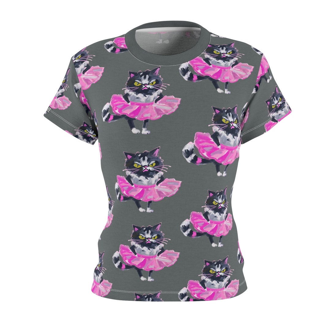 Tuxedo Cat Wearing a Pink TUTU and an Attitude Women's Cut & Sew Tee ...
