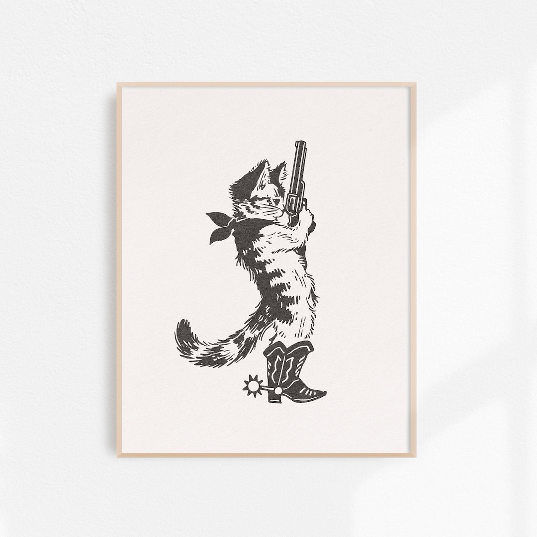Wild West Kitty, Cowboy Cat Fine Art Print, Retro Cat Art Print ...