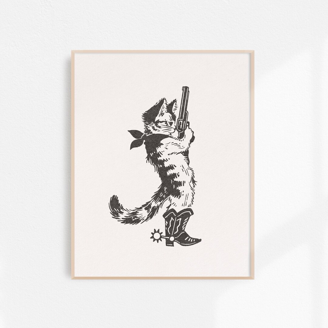 Wild West Kitty, Cowboy Cat Fine Art Print, Retro Cat Art Print ...