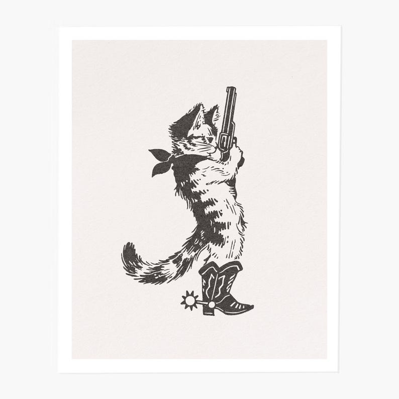 Wild West Kitty, Cowboy Cat Fine Art Print, Retro Cat Art Print ...