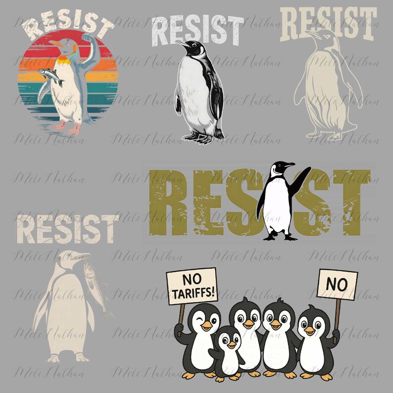 Penguins Against Tariffs Png Bundle, Penguins RESIST Png, Flippers up ...
