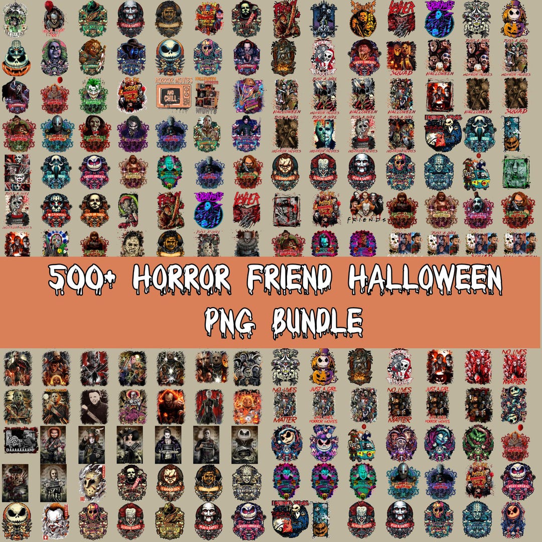 Horror Movie Character PNG Bundle: 500+ Halloween Villains (digital ...
