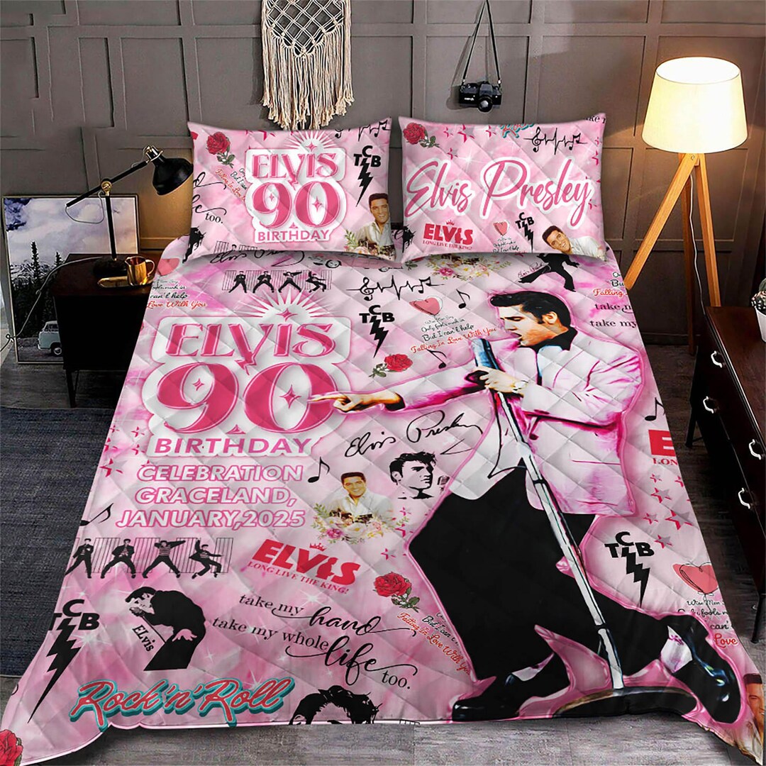 Elvis Presley Quilt Set, Elvis 90th Anniversary Bed Quilt, the King of ...