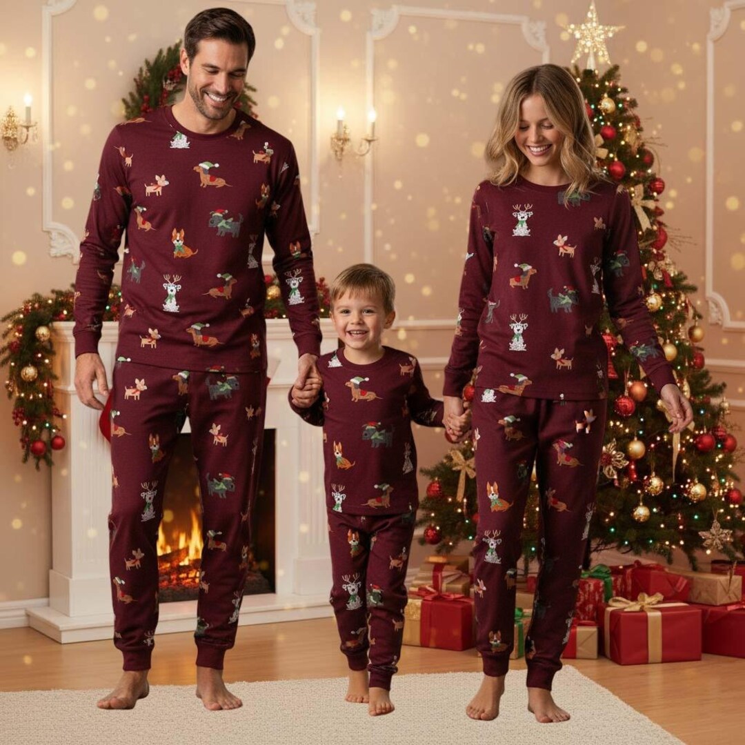 Dog Christmas Family Pajamas, Dachshund Matching Pajamas Set, Dog Lover ...