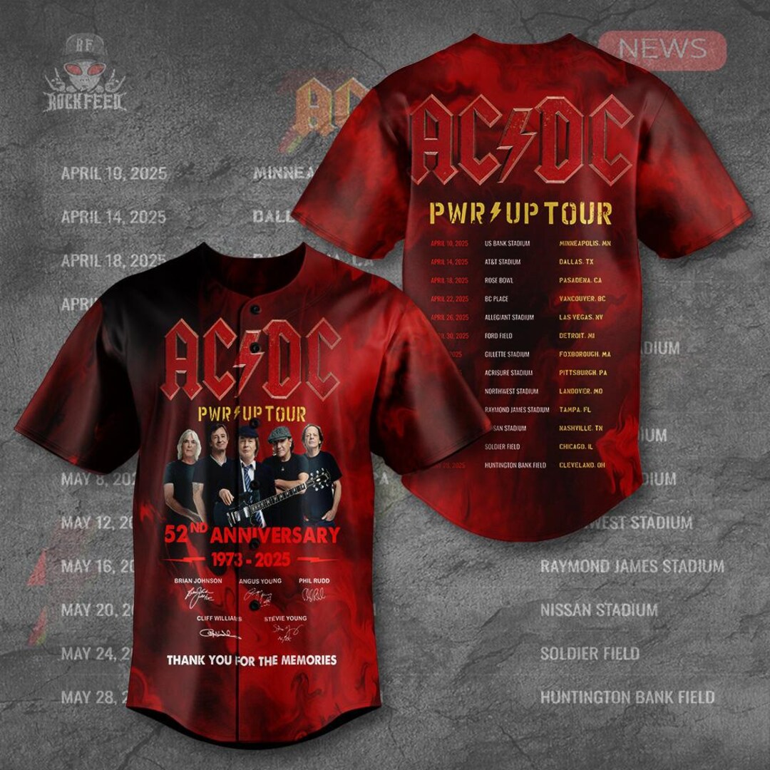Acdc Pwr Tour Baseball Jersey, Rock Band Jersey Shirt, Acdc 52 ...
