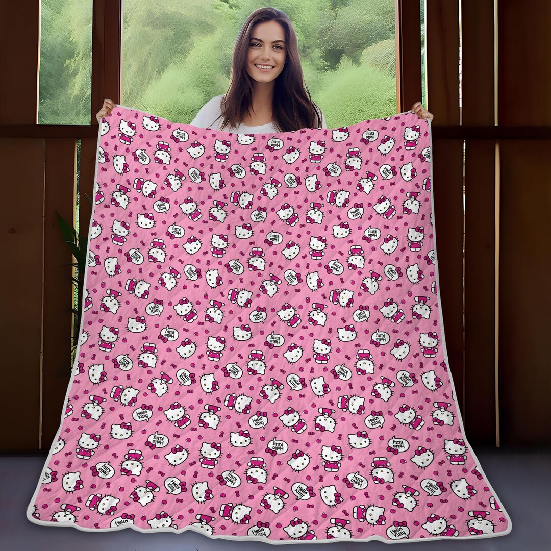Hello Kitty Quilt, Kitty Cat Quilt for Kids, Cute Cat Modern Quilt ...