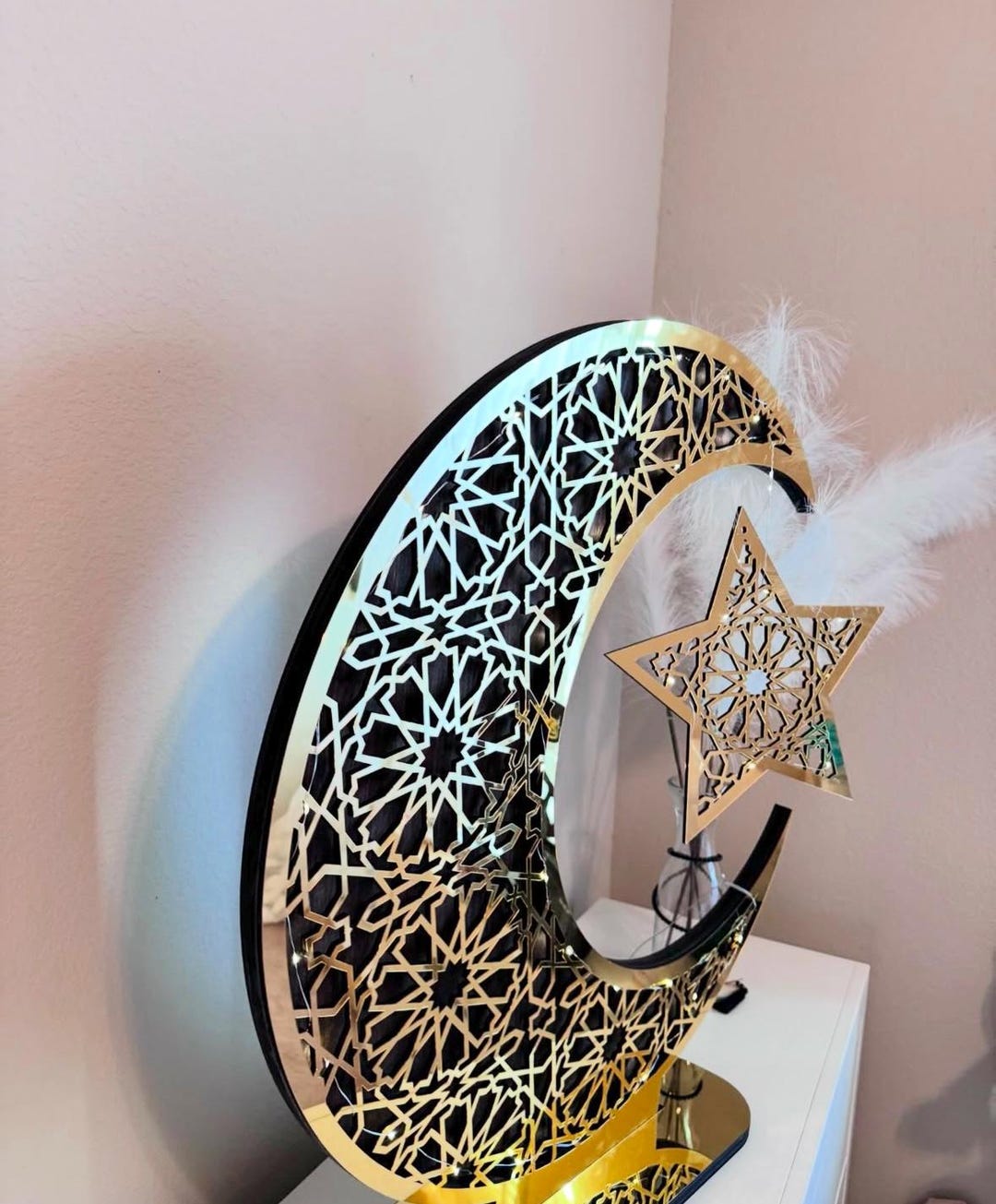 Decorative Crescent and Star Acrylic Table Display Islamic Geometric ...