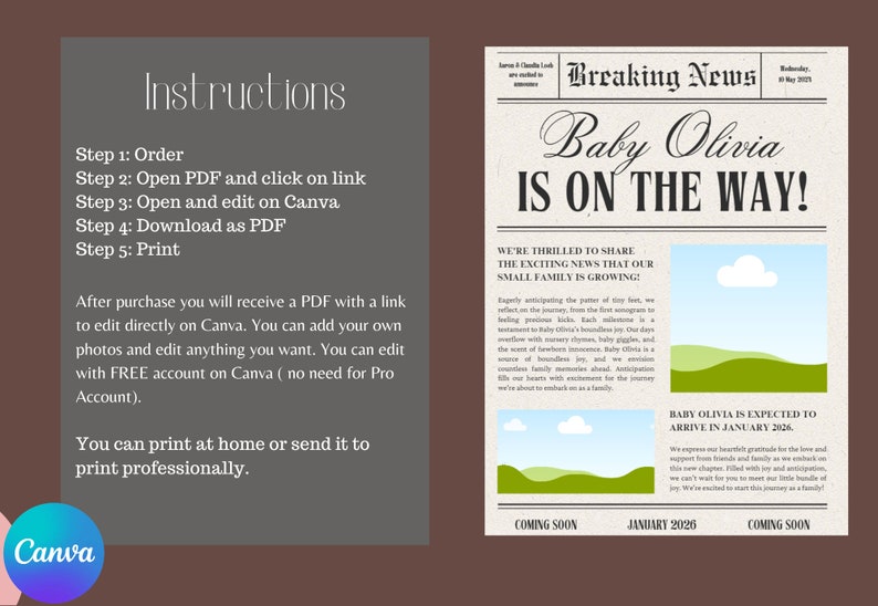 Vintage Newspaper Baby Announcement Template: Personalize Your Joyful ...
