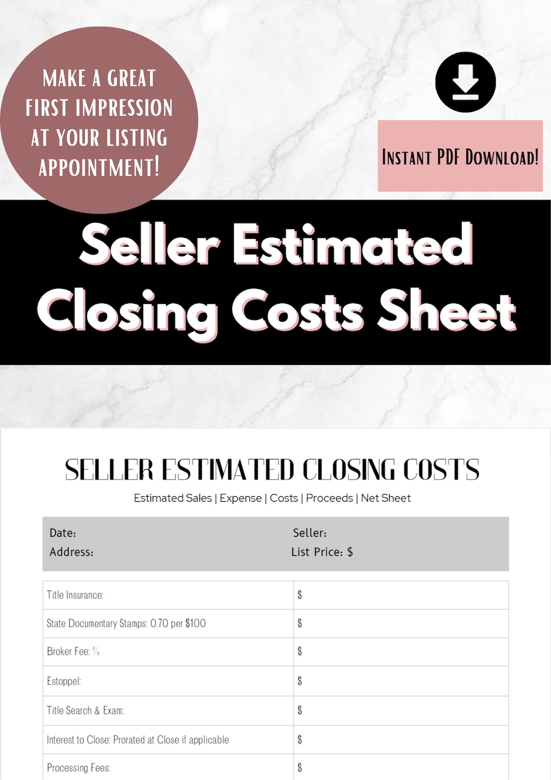 Instant Download: Seller's Guide to Estimated Closing Costs PDF ...