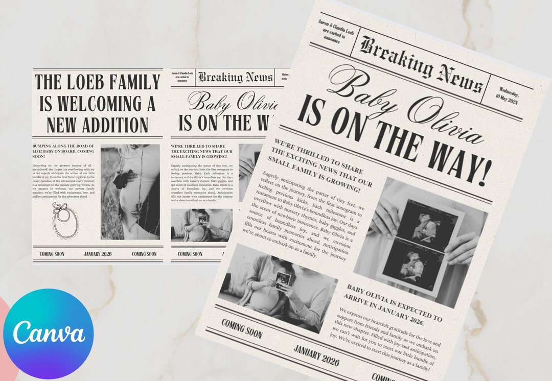 Vintage Newspaper Baby Announcement Template: Personalize Your Joyful ...