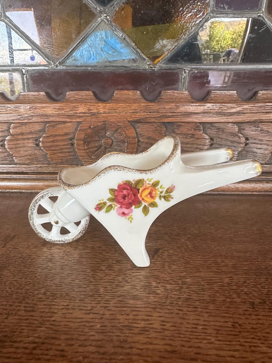 Vintage Cottage Rose England // Wheelbarrow Planter // Porcelain Flower ...