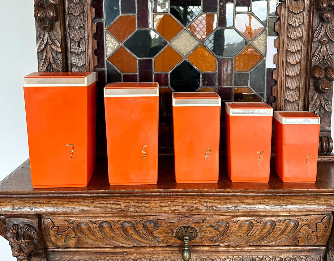 1970s Retro Kitchen Nally Canisters Set of 5 Orange - Etsy