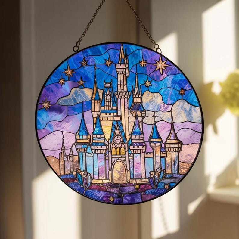 Disneyland Castle Stained Glass Suncatcher, Magic Kingdom Window Decor ...