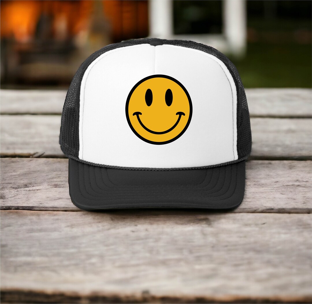 Smiley Face Trucker Hat, Preppy Happy Face Cap, Shower Party Smiley ...
