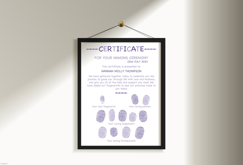 Purple Naming Day Fingerprint Certificate - Etsy