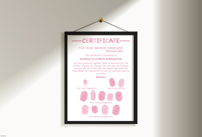 Pink Naming Day Fingerprint Certificate - Etsy