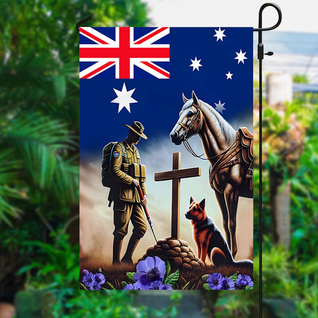 Anzac Day Animals in War Purple Poppy Australian Flag Garden House Flag ...