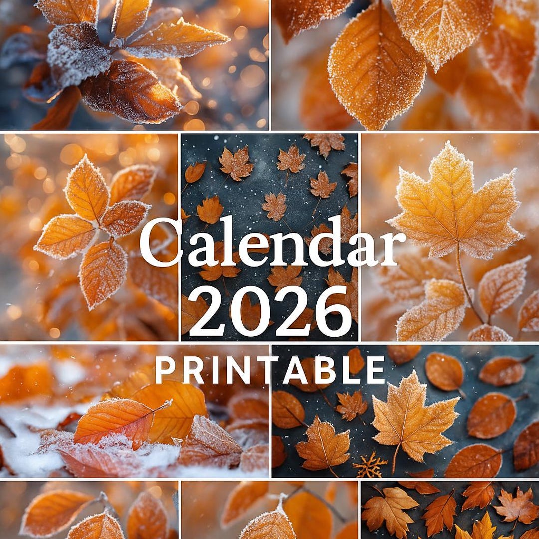 Winter Blätter Kalender 2026 Printable | Natur Wandkalender PDF ...