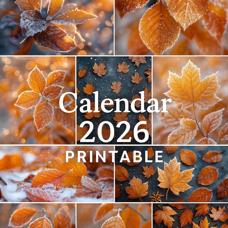 Winter Leaves Calendar 2026 Printable | Nature Wall Calendar PDF ...