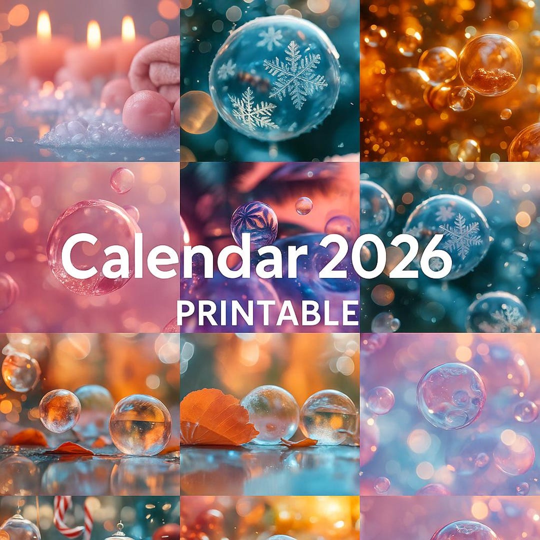 Bubble Calendar 2026 Printable | Modern Water Aesthetic Wall Calendar ...