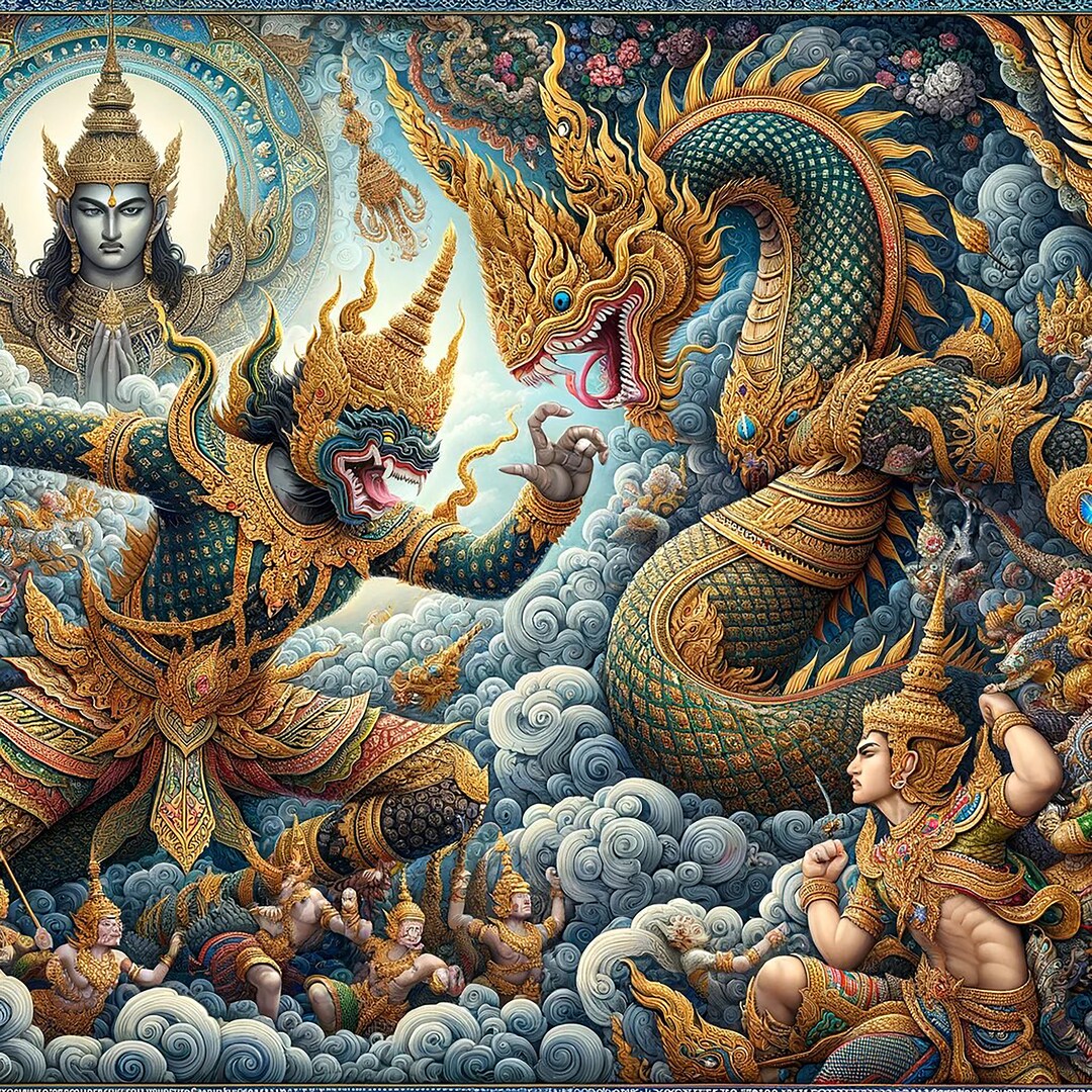 Mythological Deities and Dragons in Combat. Mythology, Battle, Deities ...