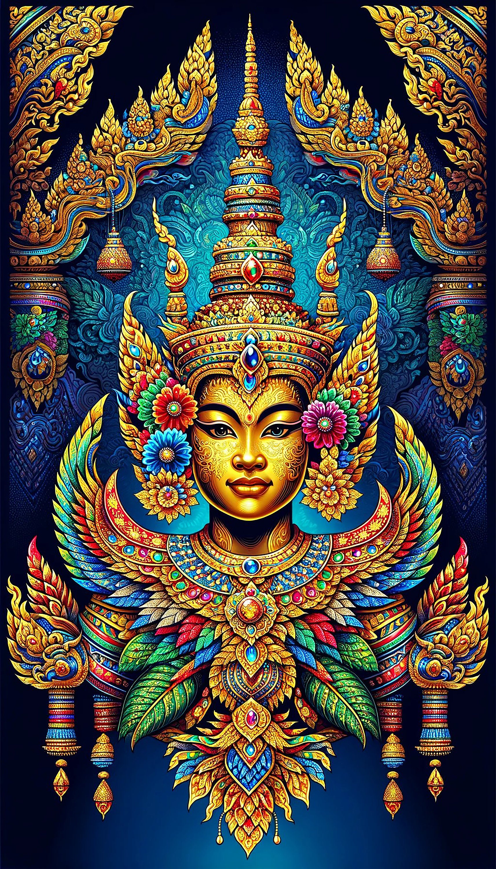 Ornate Golden Deity With Floral Aura.deity, Golden, Floral, Ornate, Art ...