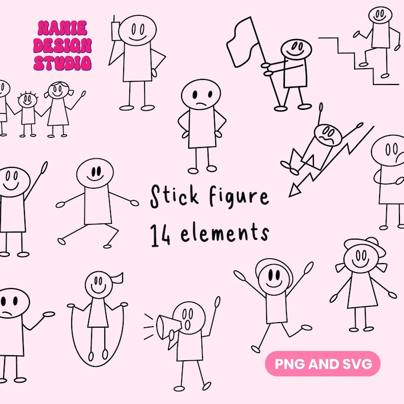 Stick Figure Doodles, Line Art, Hand Drawn - Etsy