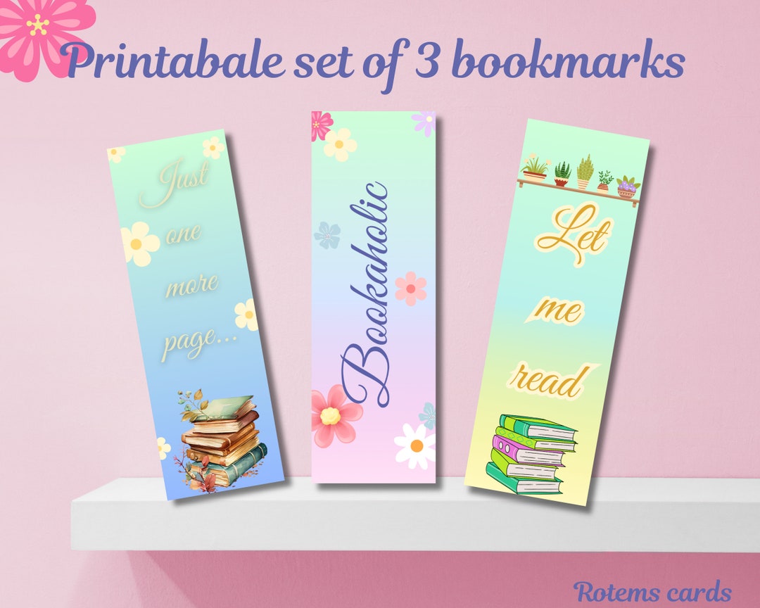 Printable Bookmarks Set of 3 Colorful Designs Instant Download - Etsy