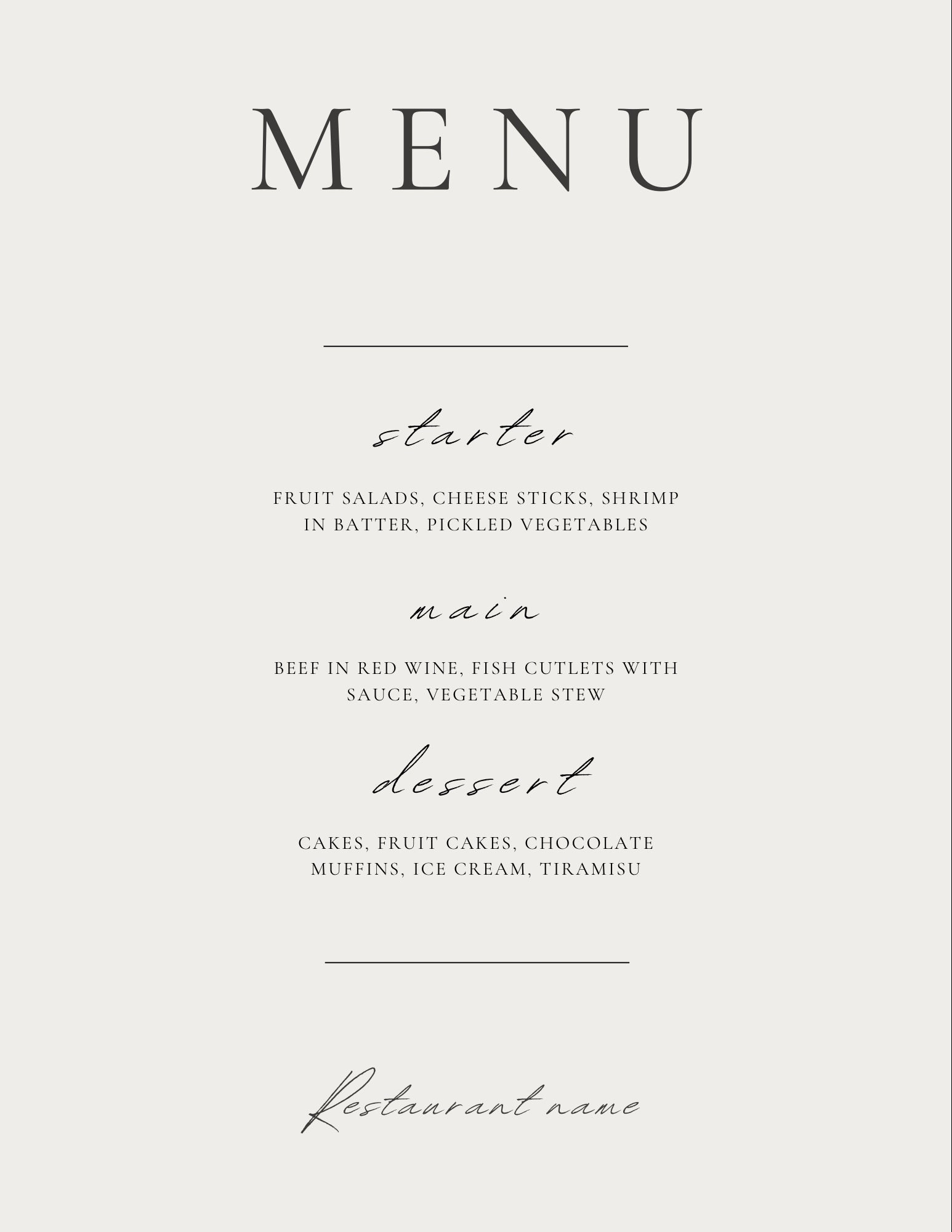 Menu Template Etsy