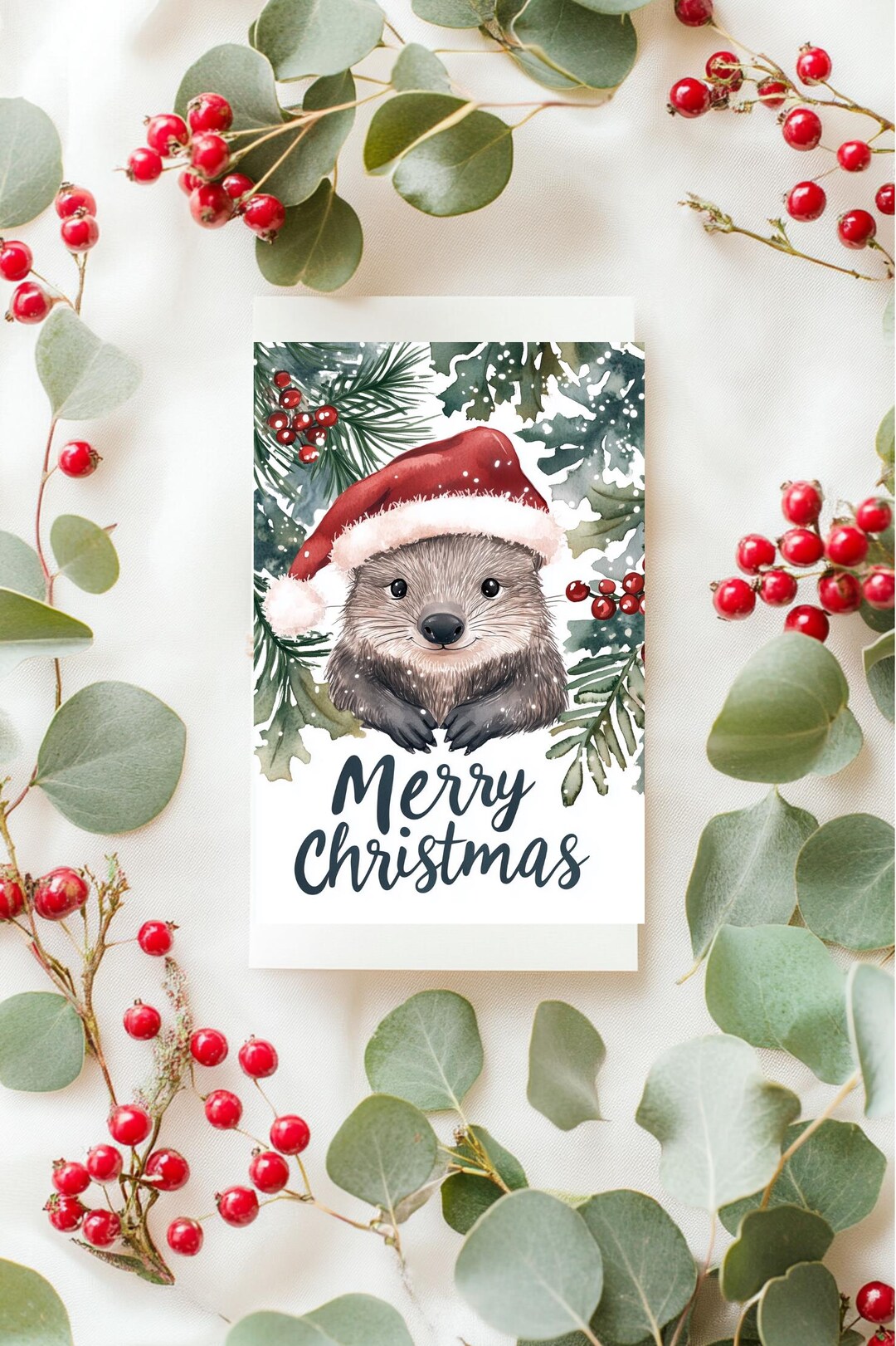 Printable Wombat Christmas Card: Aussie Holiday Greeting (digital ...
