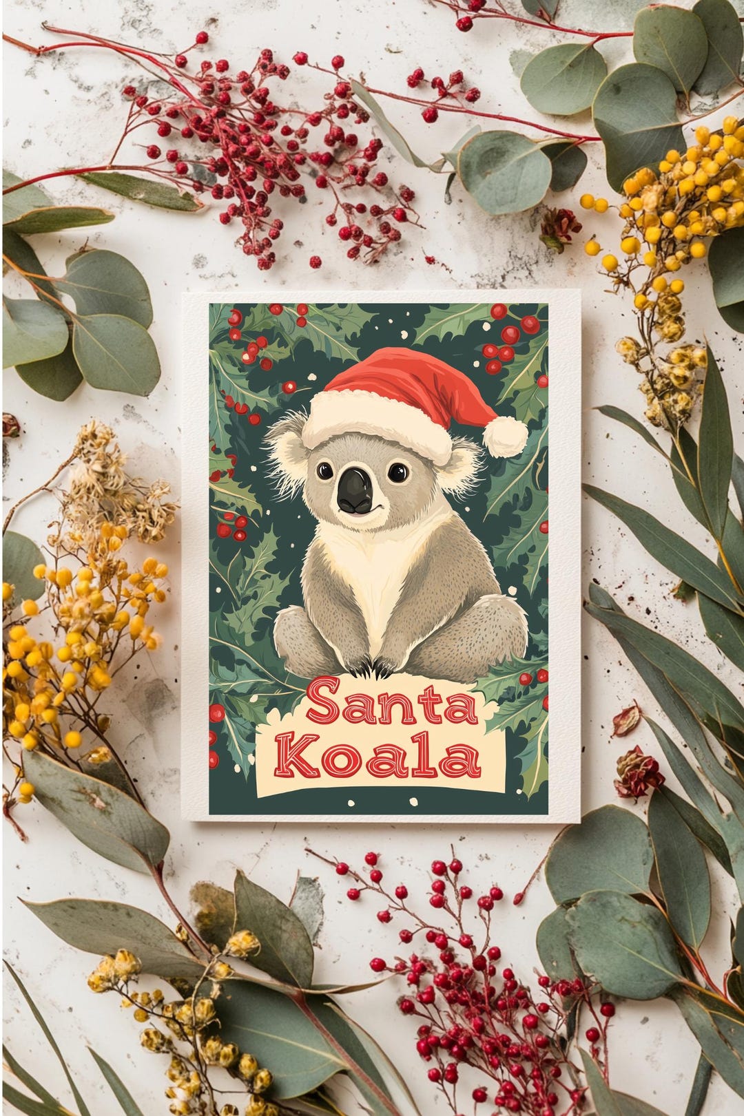 Printable Christmas Card, Koala Xmas Greeting Card, Instant Download ...