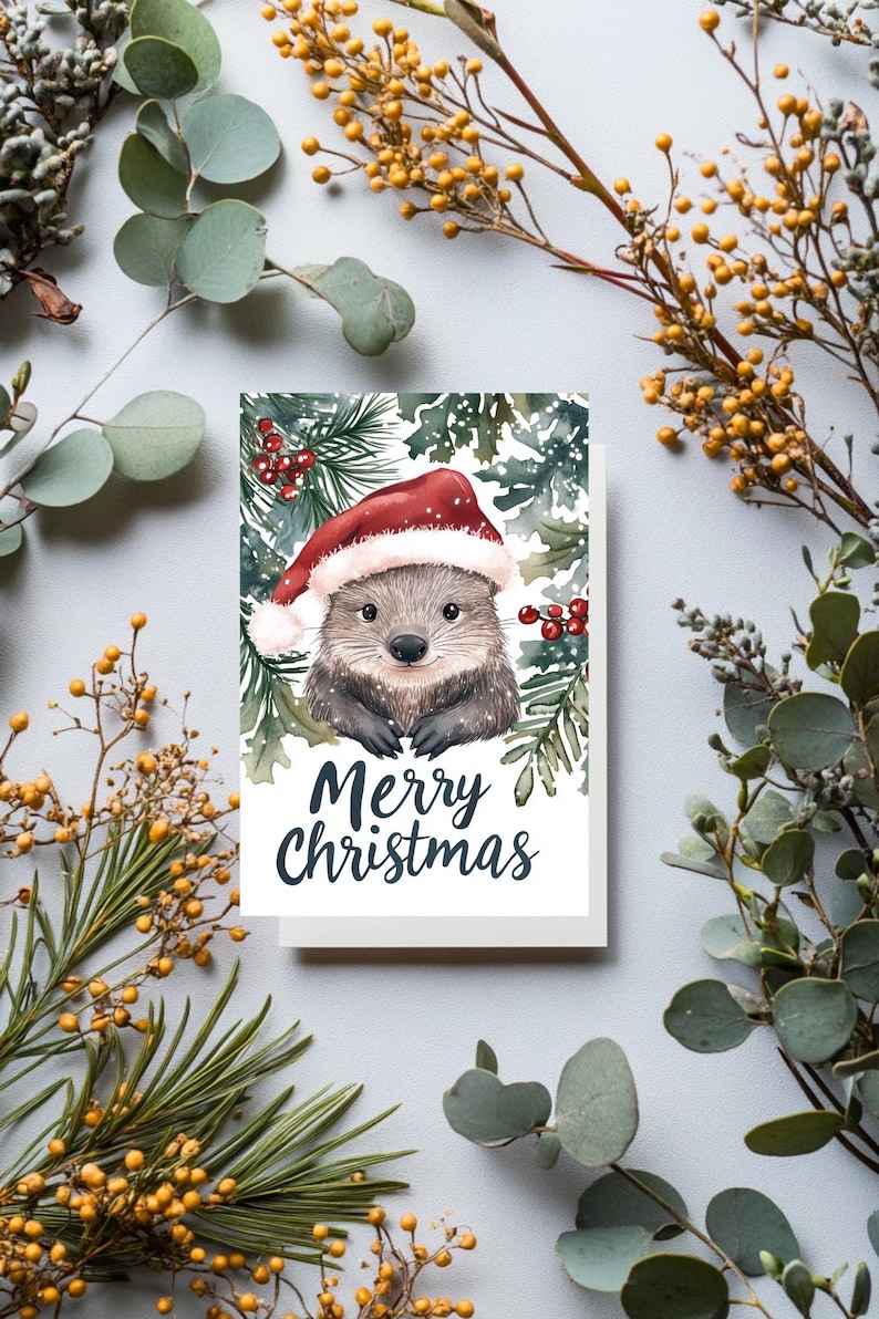 Printable Wombat Christmas Card: Aussie Holiday Greeting (digital ...