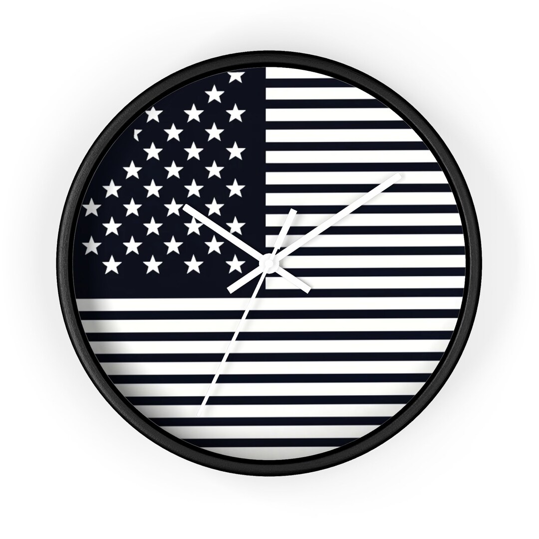 American Flag Wall Clock Modern Black Rimmed Patriotic Wall Decor ...