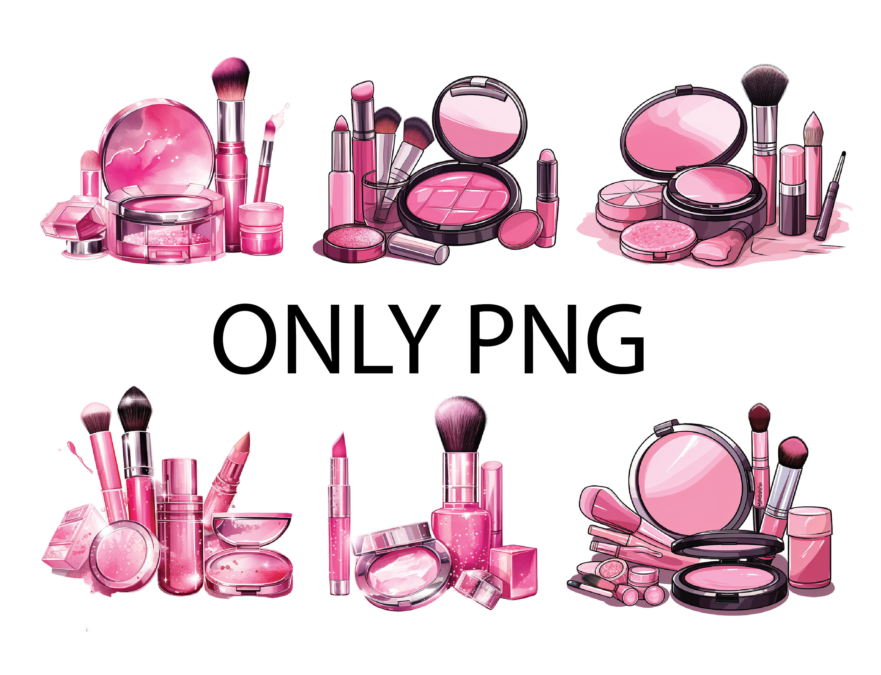 6 Pink Cosmetics Clip Art Bundle - Digital Makeup, Beauty Graphics ...