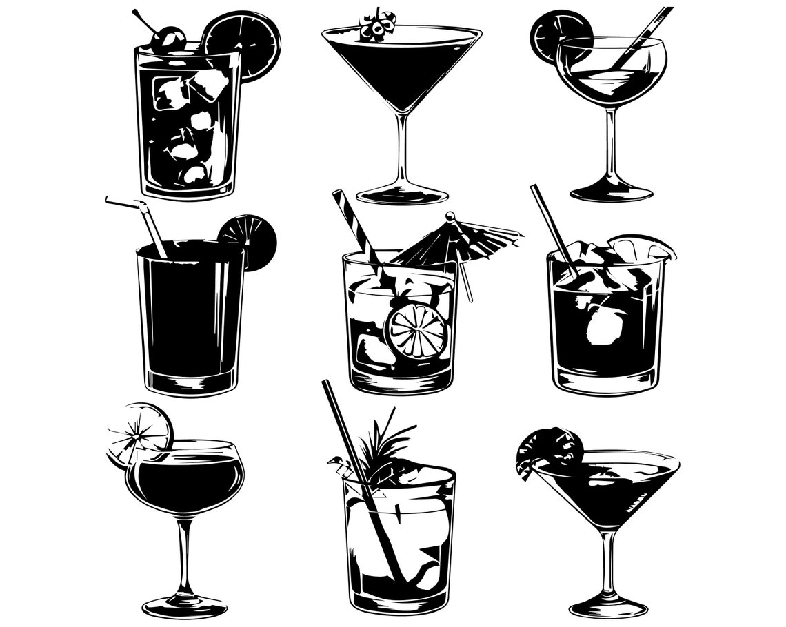 Cocktails Svg Bundle, Drink Clipart Set, Cocktail Drinks SVG, Bar Cart ...