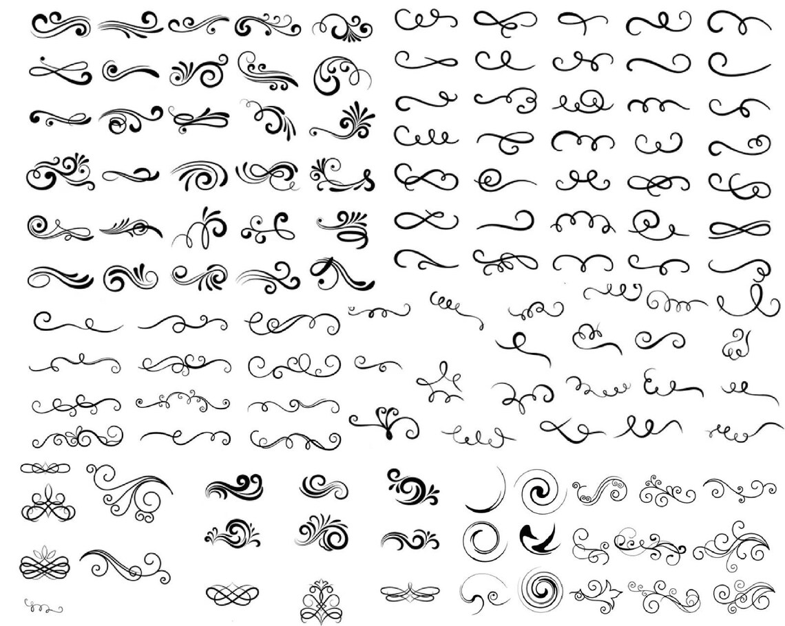 Swirls Mega SVG Bundle Designs, Floral SVG Decorative Elements, Swirl ...