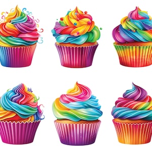 Cupcake Clipart, Cute Rainbow Cake, PNG Digital Image, Downloads for ...